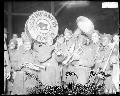 ECC | [365th Infantry, African American infantry, band smiling and