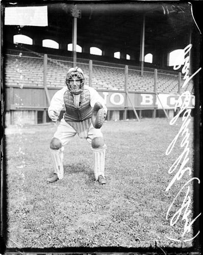 ECC | [Baseball catcher Schalk, White Sox crouching in a ready pos