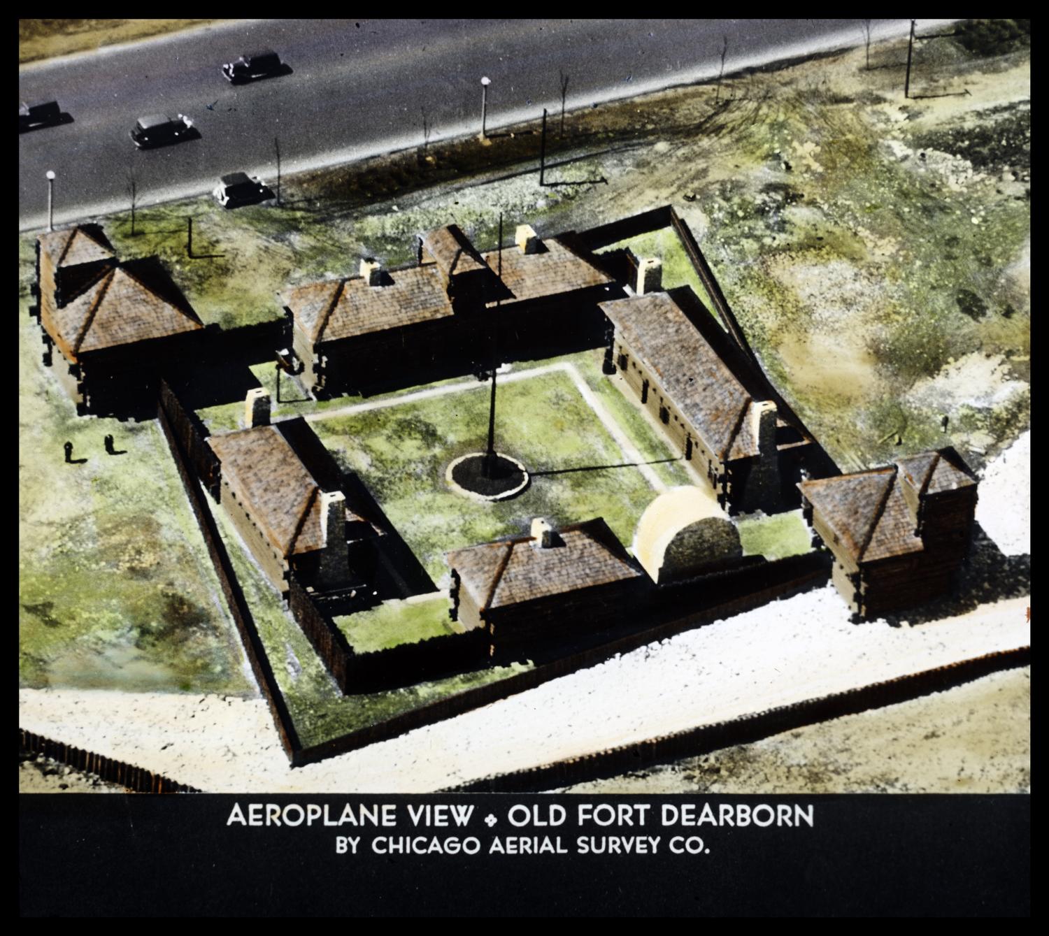 ECC | [Aerial view of the Old Fort Dearborn exhibit.]